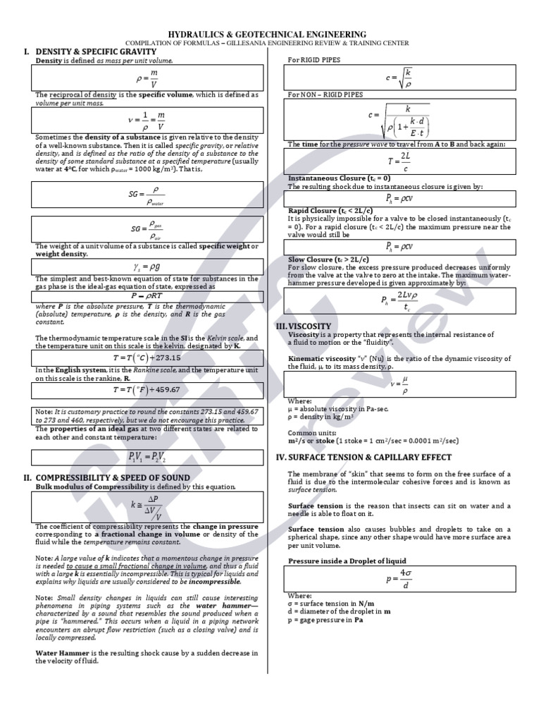 Formula Compilation of HGE | PDF | Pressure | Buoyancy