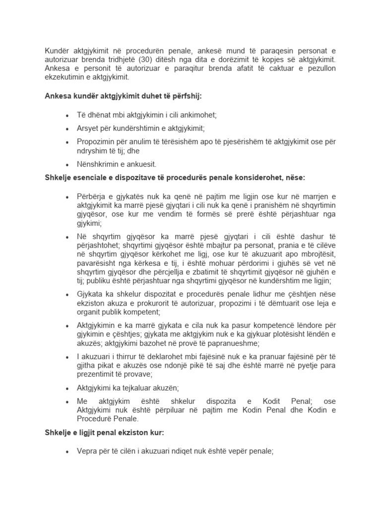 Kundër Aktgjykimit Në Procedurën Penale | PDF