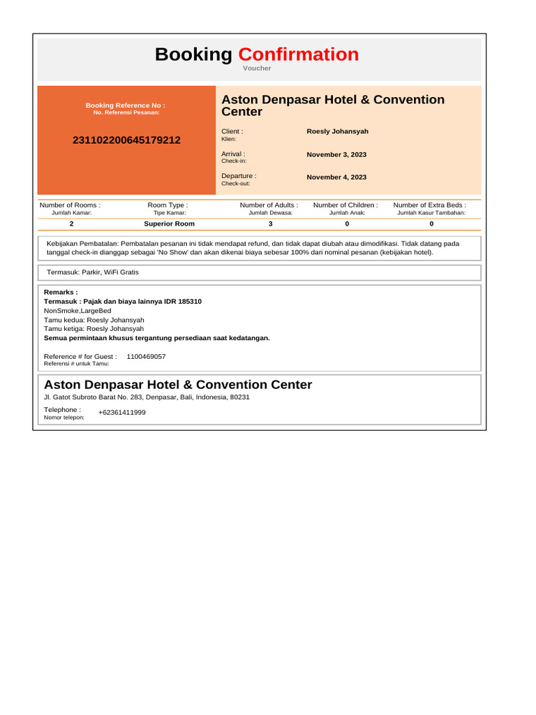 Confirmation For Booking ID # 1100469057 | PDF