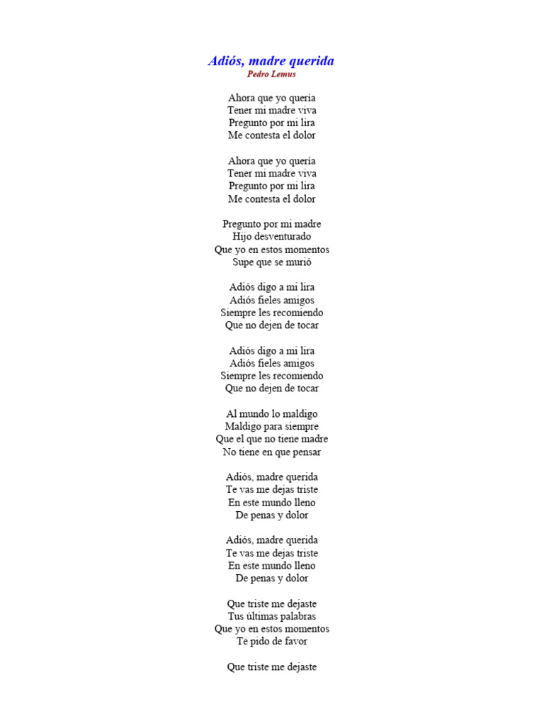 Adios Madre Querida | PDF