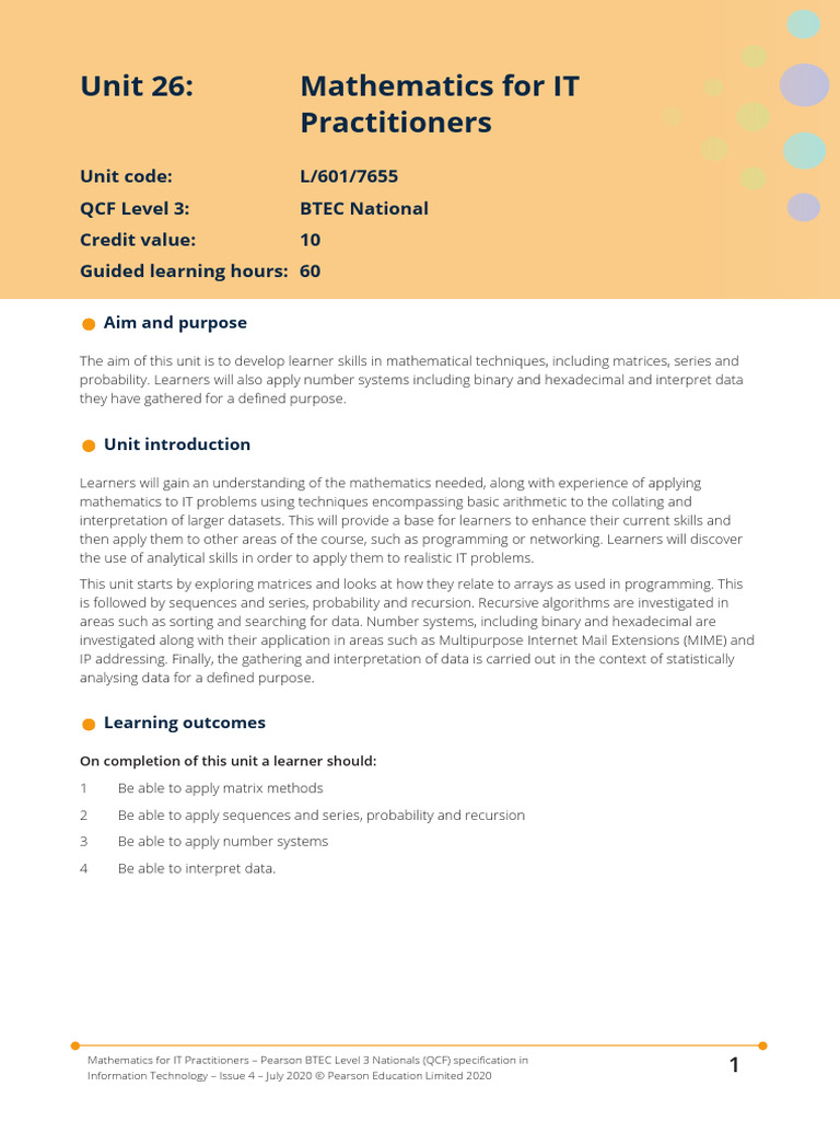 Unit 26 Mathematics For IT Practitioners | PDF | Matrix (Mathematics ...