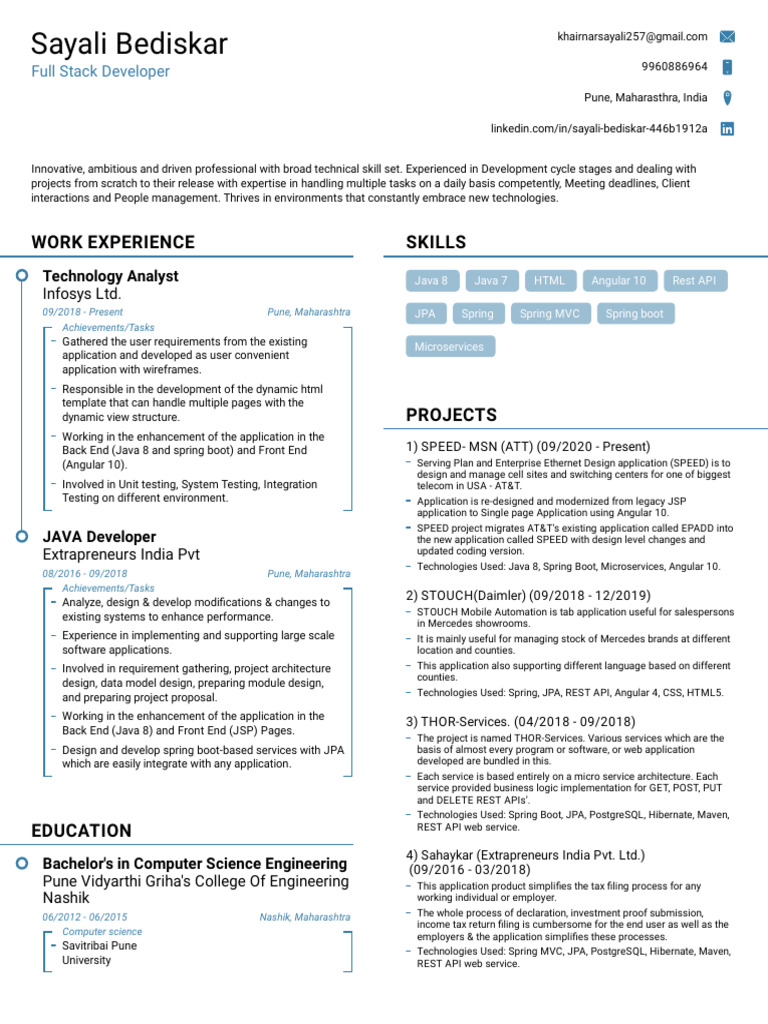 Sayali's Resume One Page | Download Free PDF | Spring Framework | Java (Programming Language)