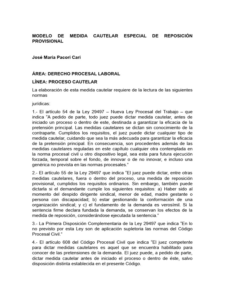 Modelo de Demanda de Medida Cautelar | Descargar gratis PDF | Mandato ...