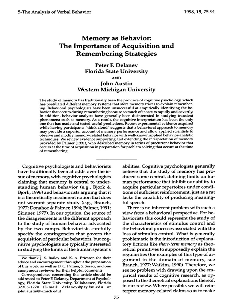 Memory Like Behavior | PDF | Behaviorism | Memory