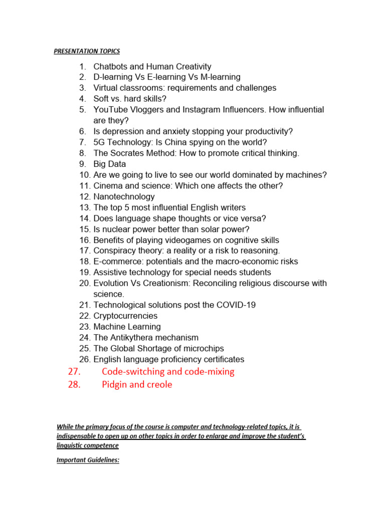 ICT Presentation Topics for Students | PDF | Social Science | Computers
