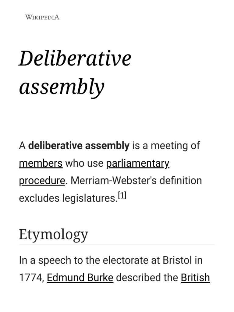 Deliberative Assembly - Wikipedia | PDF | Government Institutions | Parliamentary Procedure