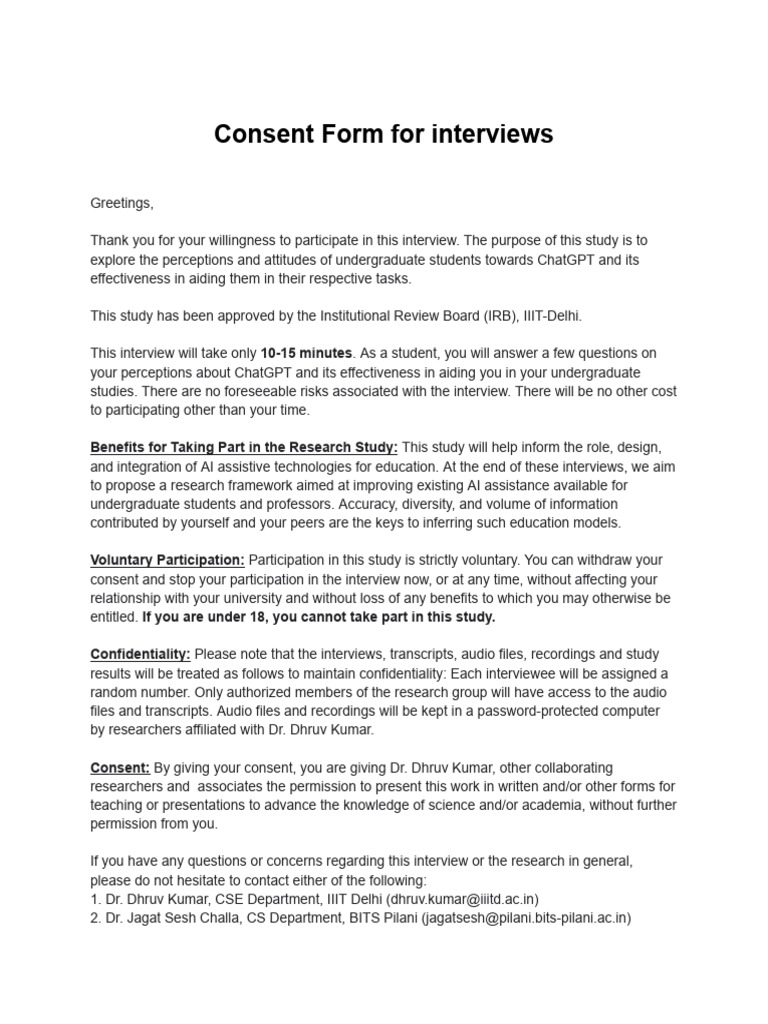 ChatGPT Student Interviews - Consent Form | PDF | Consent | Cognitive ...