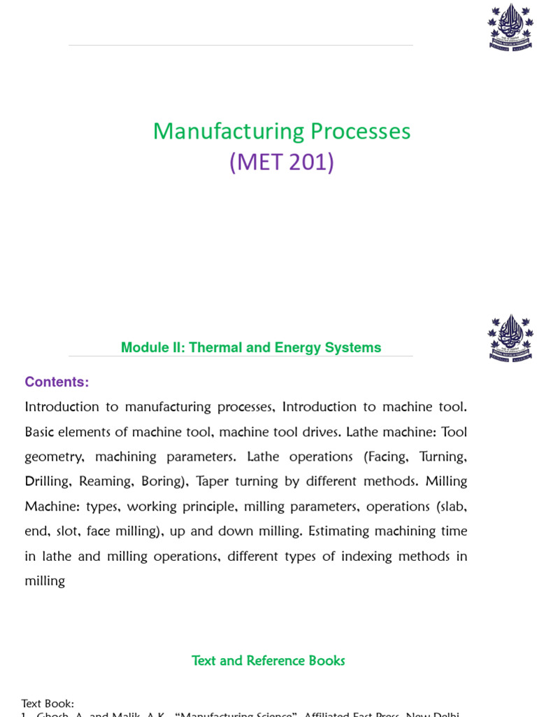 Unit I Part 1 Manufacturing Processes | PDF | Machining | Machine Tool