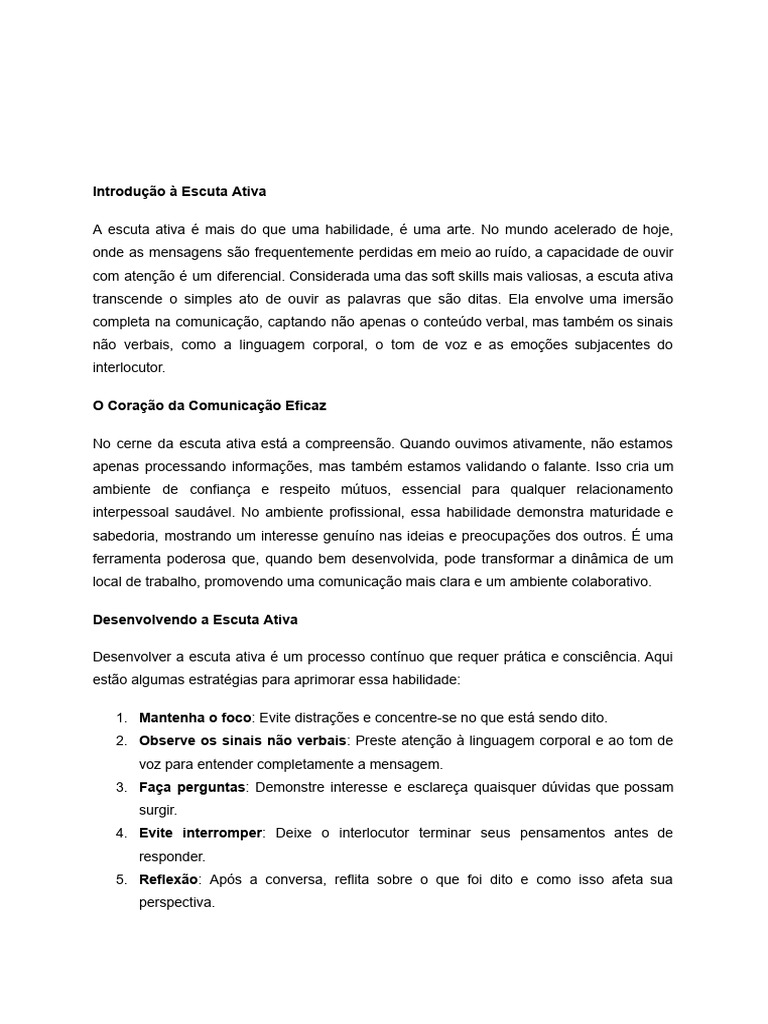 Introdução à Escuta Ativa | PDF | Comunicação