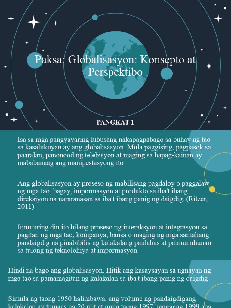 Paksa: Globalisasyon: Konsepto at Perspektibo: Pangkat 1 | PDF