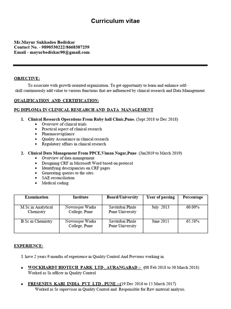 Mayur Bediskar CV | PDF