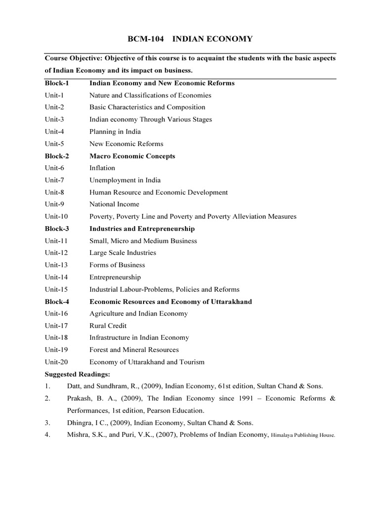 Indian Economy Course Overview | PDF | Business