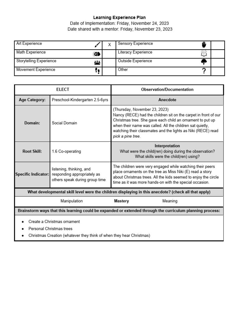Art Learning Experience Plan | PDF | Experience | Learning
