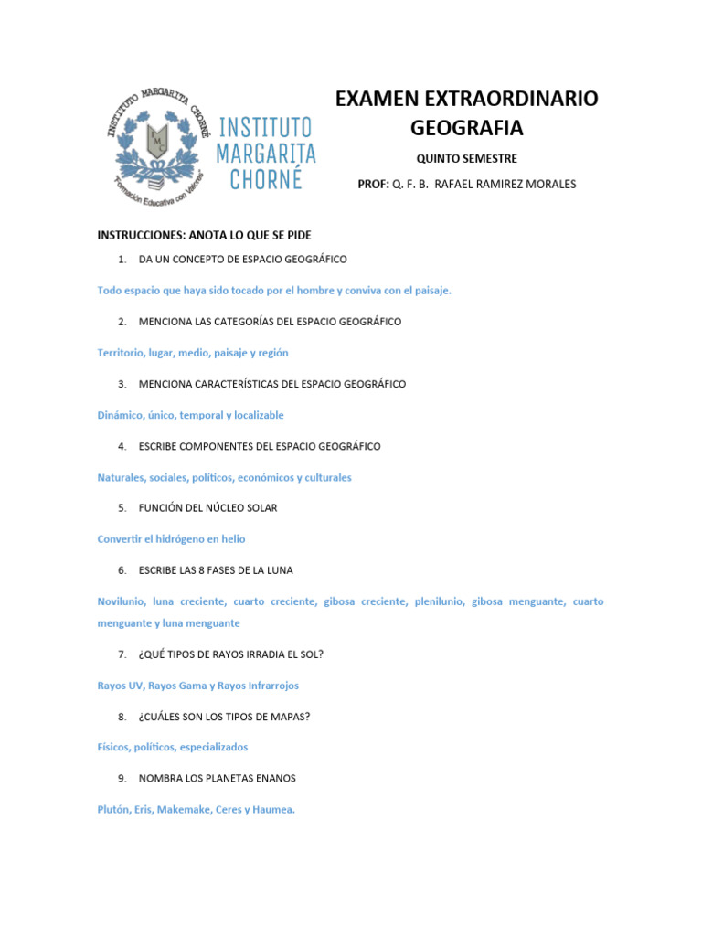 Examen Extraordinario de Geografía 5to Semestre | PDF