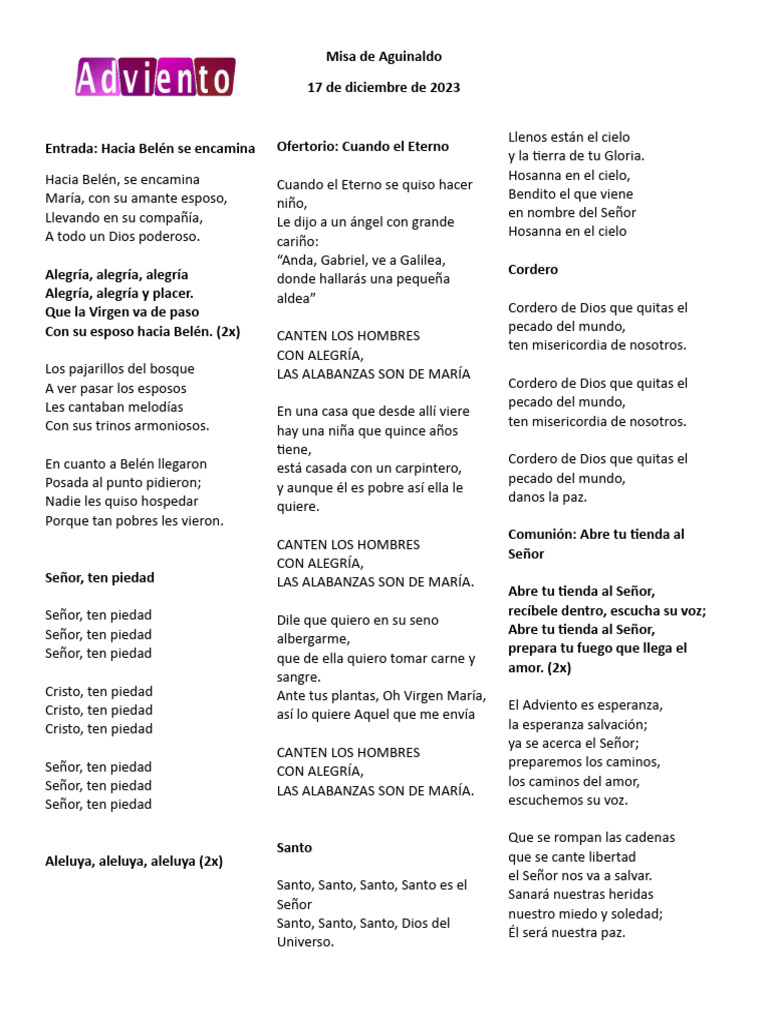 Misa de Aguinaldo | PDF | María, madre de Jesús | Cristo (título) Misa de Aguinaldo | PDF | María, madre de Jesús | Cristo (título)