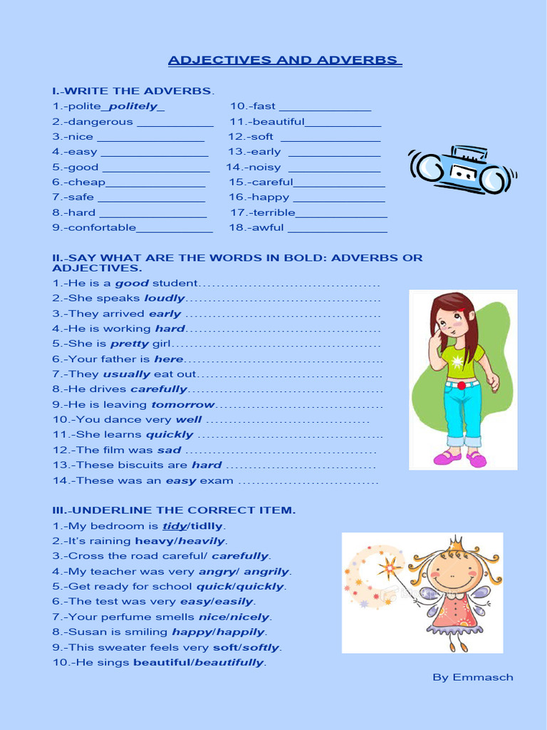 Adjectives and Adverbs Worksheet | PDF