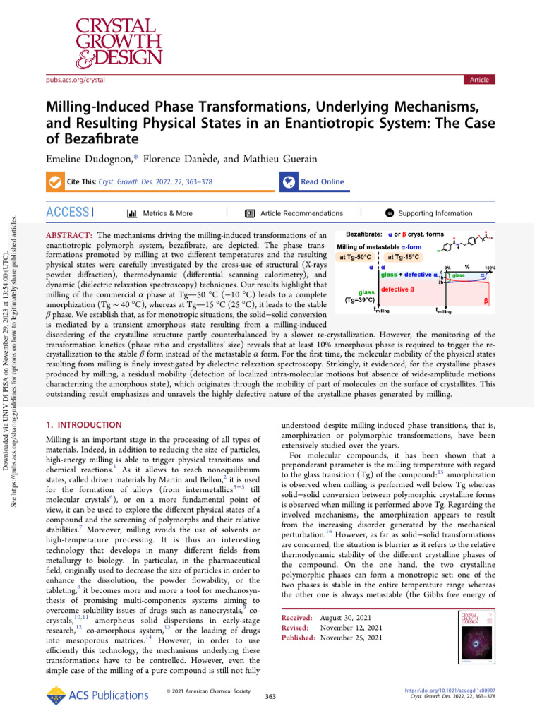 Dudognon Et Al 2021 Milling Induced Phase Transformations Underlying Mechanisms and Resulting ...