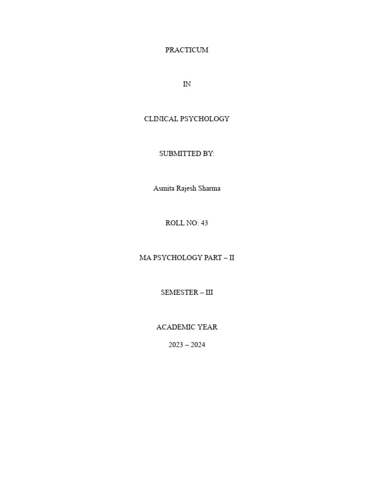 Clinical Psychology Practicum | PDF | Psychotherapy | Mental Disorder