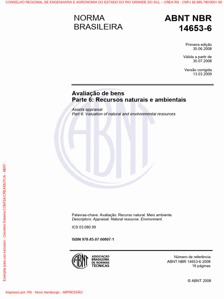 ABNT NBR 14653 6 2008 Versao Corrigida 2009 | PDF | Ambiente natural | Economia