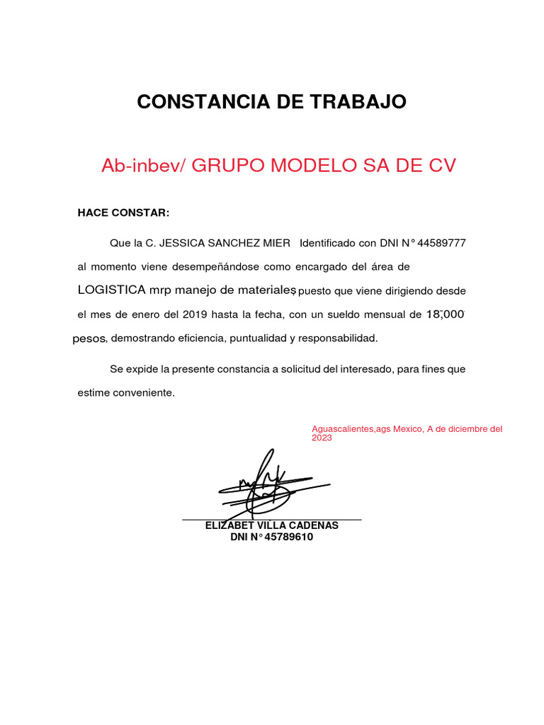 Constancia de Trabajo y Sueldo en México | PDF