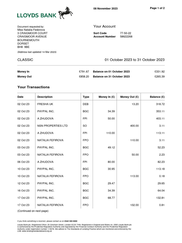 Statement 2023 10 | PDF | Payments | Pay Pal