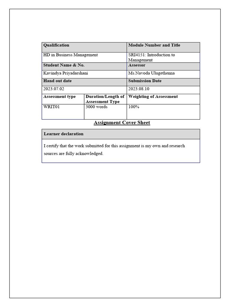 Management Assignment | PDF | Self-Improvement