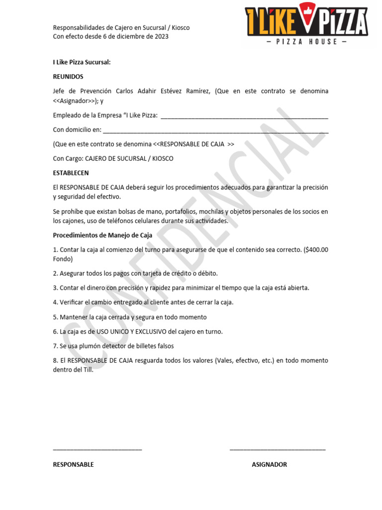 Responsiva de CAJERO | PDF | Cajero | Tarjeta de débito