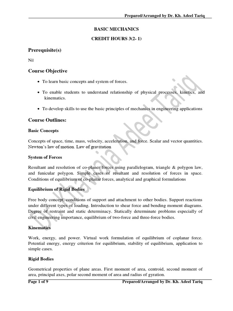 Basic Mechanics Course Overview | PDF | Force | Euclidean Vector