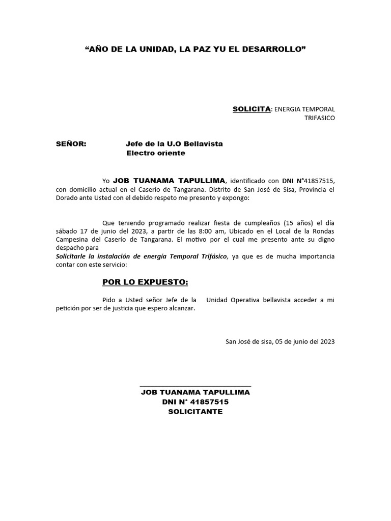 Solicitud de Energia A Electro Oriente | PDF