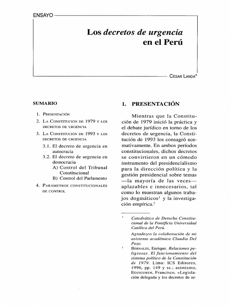 Landa-Decretos de Urgencia | PDF | Constitución | Caso de ley