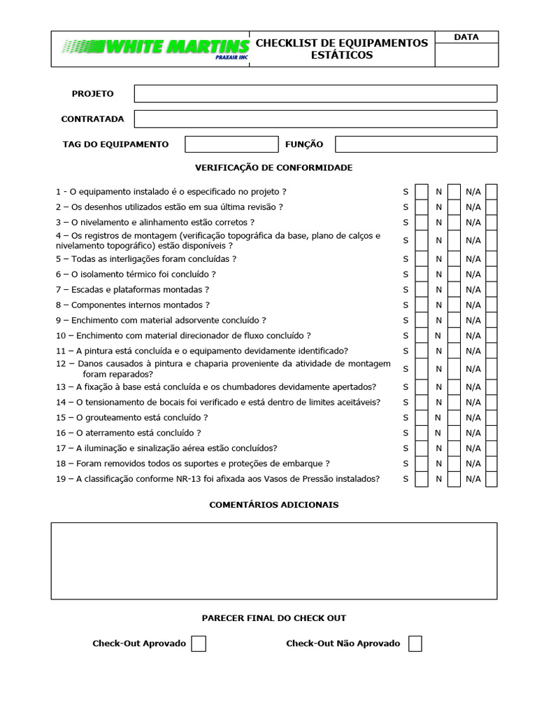 Checklist de Equipamentos Estáticos | PDF