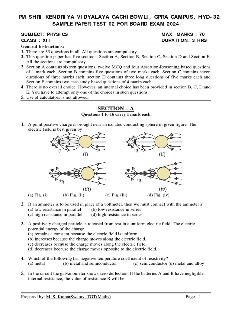 Class XII Physics Sample Test | PDF | Capacitor | Waves
