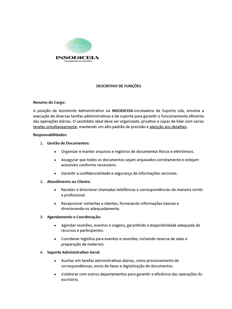 DESCRITIVO DE FUNÇÕES Nelma | PDF
