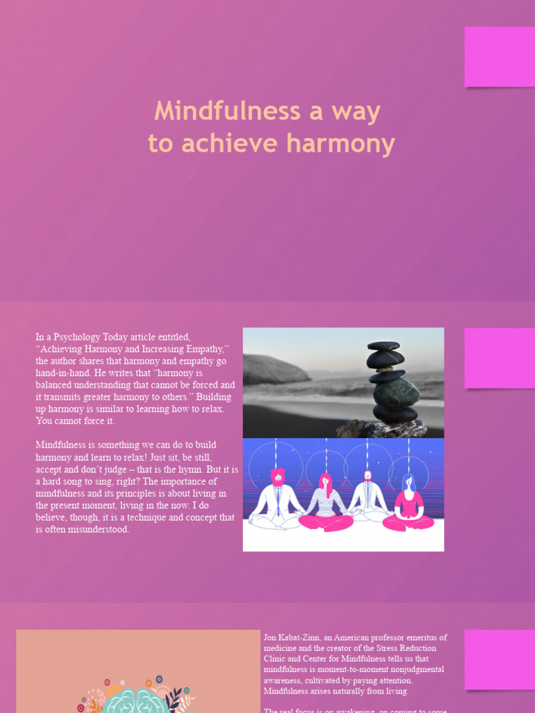 Mindfulness A Way To Achieve Harmony. | PDF | Mindfulness | Meditation