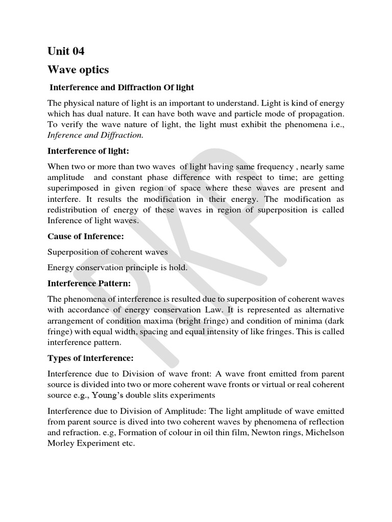 Unit 03 Wave Optics | PDF | Coherence (Physics) | Optics