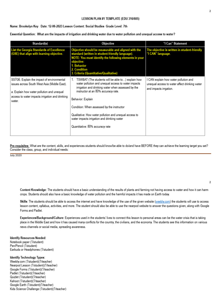 Lesson Plan Final Project | PDF | Classroom | Teachers