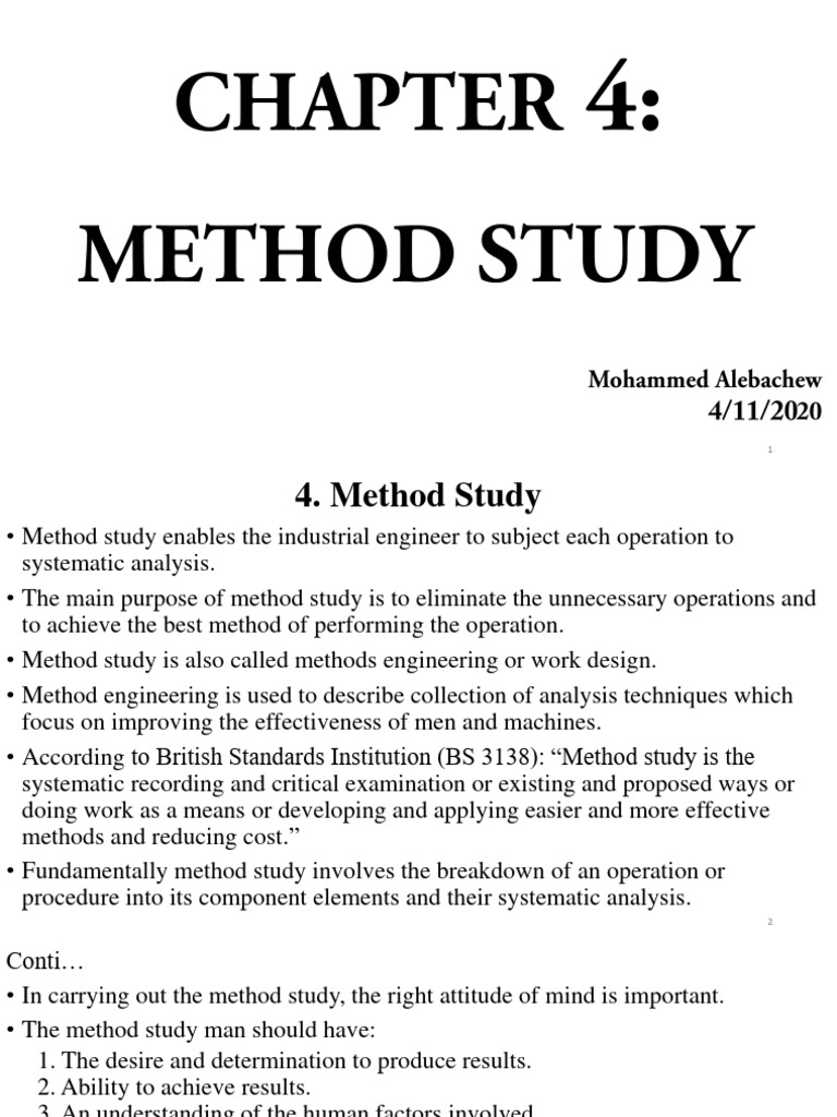Lecturenote - 172090730chapter 4 Method Study | PDF | Career & Growth | Business