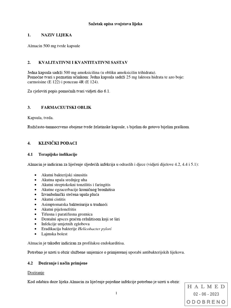 Almacin 500 MG Tvrde Kapsule SPC | PDF