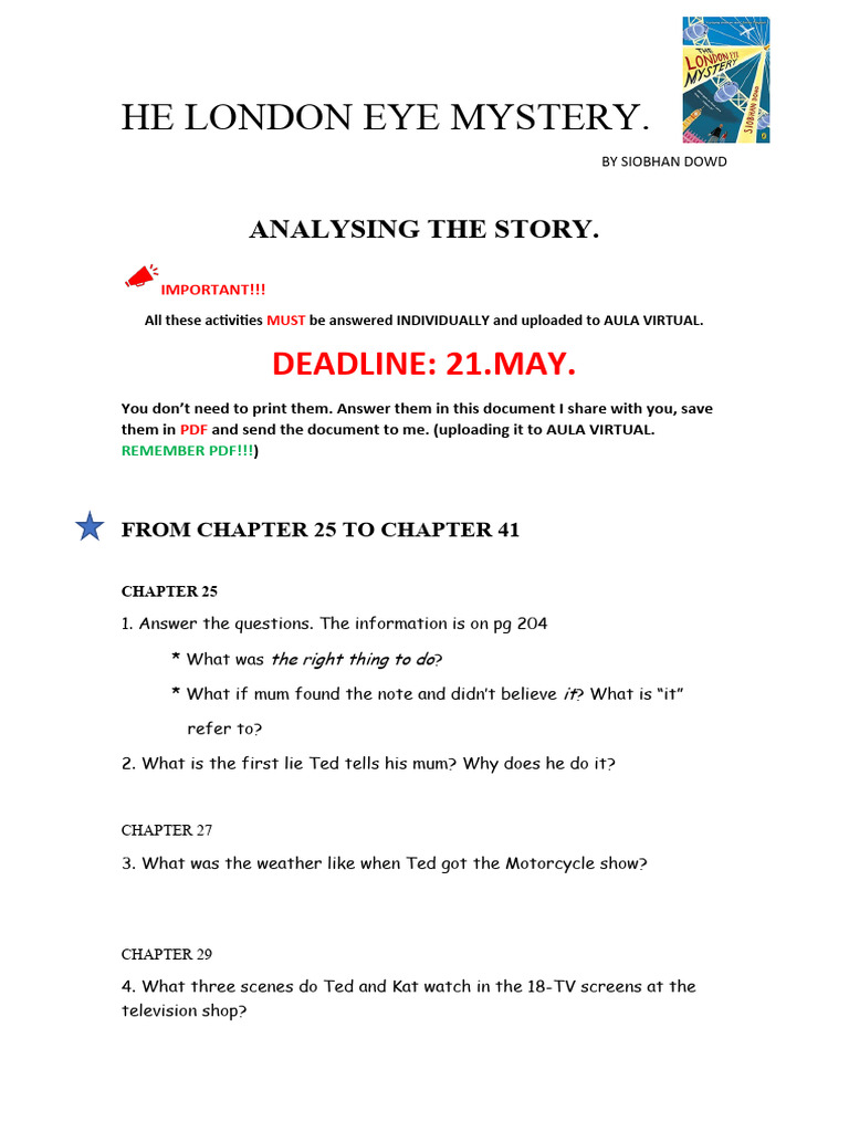 THE LONDON EYE MYSTERY ACTIVITIES CH 25 - 41 | PDF