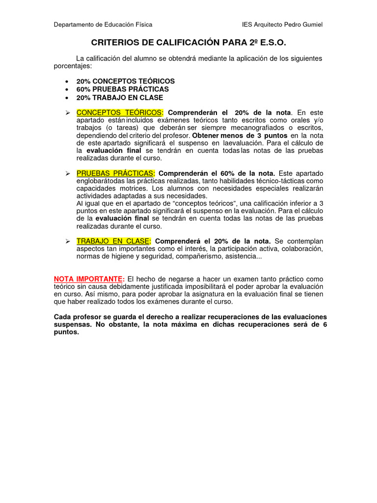Criterios de Calificación 2º Eso | PDF | Evaluación | Aprendizaje