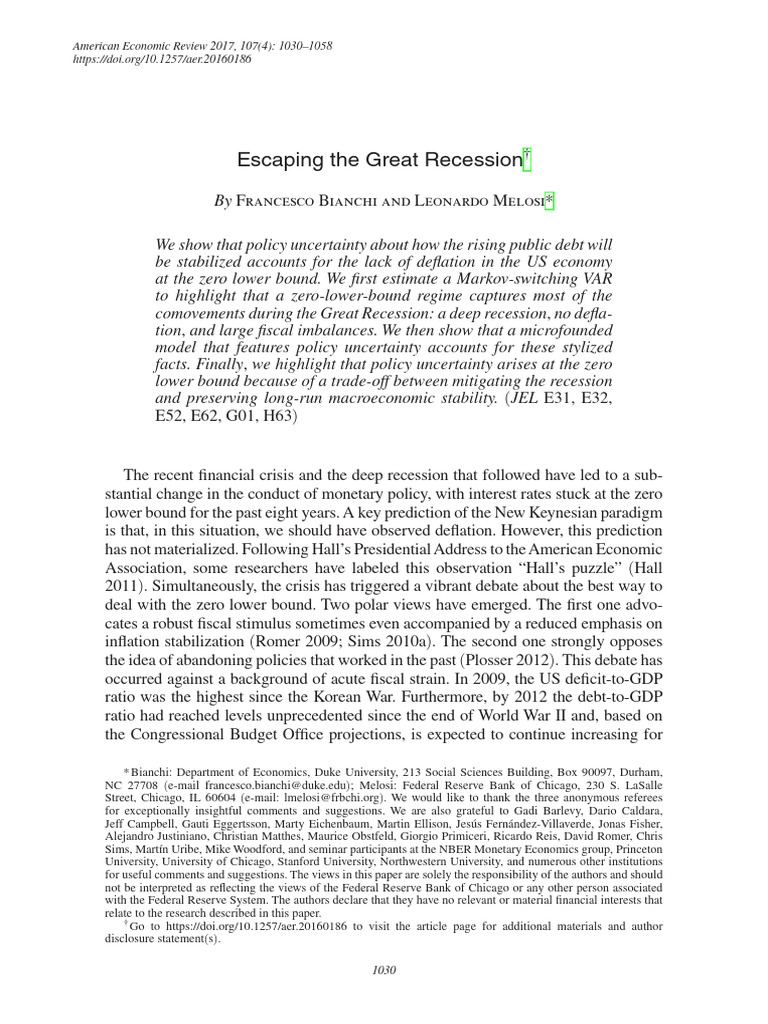 Escaping The Great - Recession | PDF | Fiscal Policy | Macroeconomics
