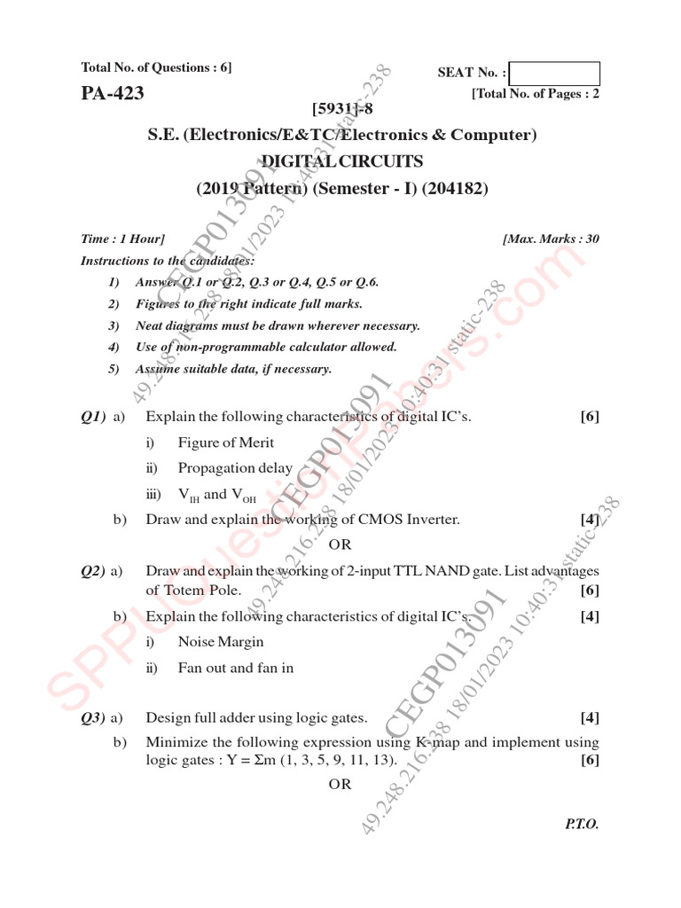 Be - Electronics and Telecommunication Engineering - Semester 3 - 2022 - October - Digital ...