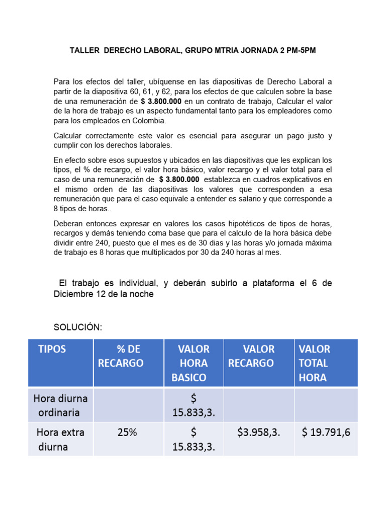 Cálculo de Horas Laborales en Colombia | PDF | Salario | Derecho laboral
