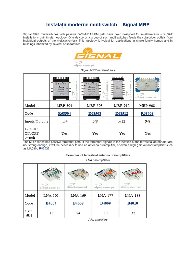 Instalații Moderne Multiswitch - Signal MRP | PDF | Hdmi | Amplifier