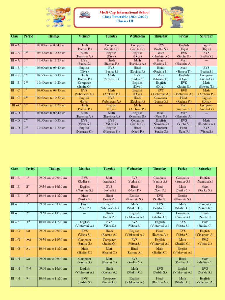 Class 3 Online TimeTable 2021-22 | PDF