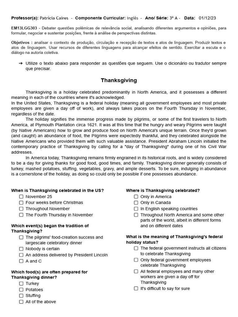 Thanksgiving Holiday Overview and Significance | PDF | Festival | Autumn