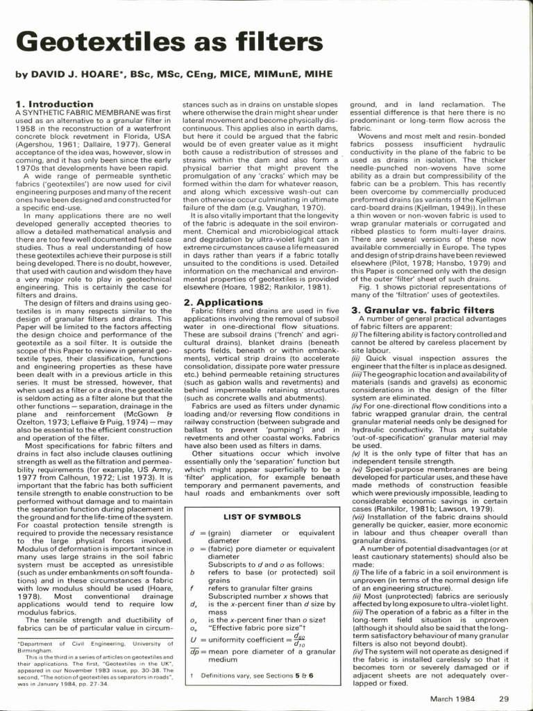 GE March 1984 - Geotextiles As Filters | PDF | Drainage | Porosity
