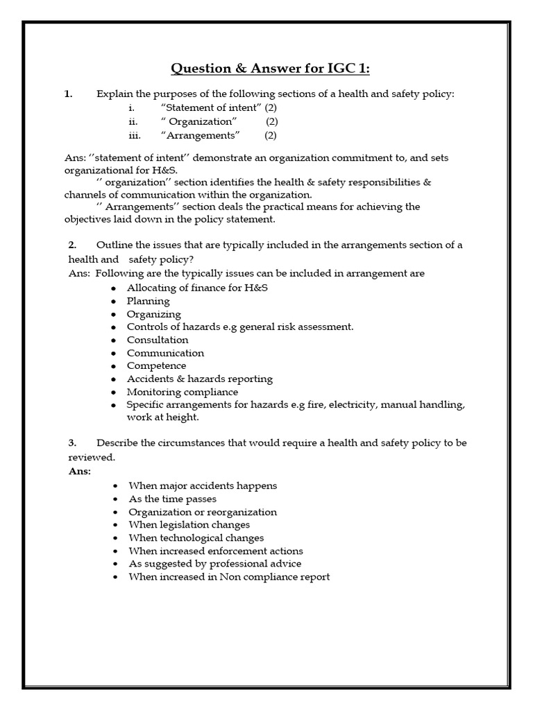 Nebosh Q & A Igc 1 | PDF | Occupational Safety And Health | Risk