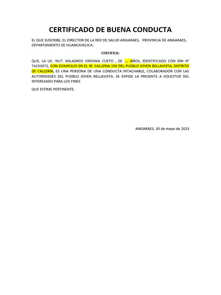 Certificado de Buena Conducta | PDF