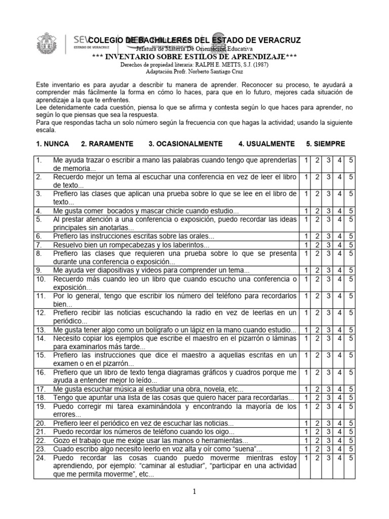 III-Inventario Estilos de Aprendizaje | PDF | Aprendizaje